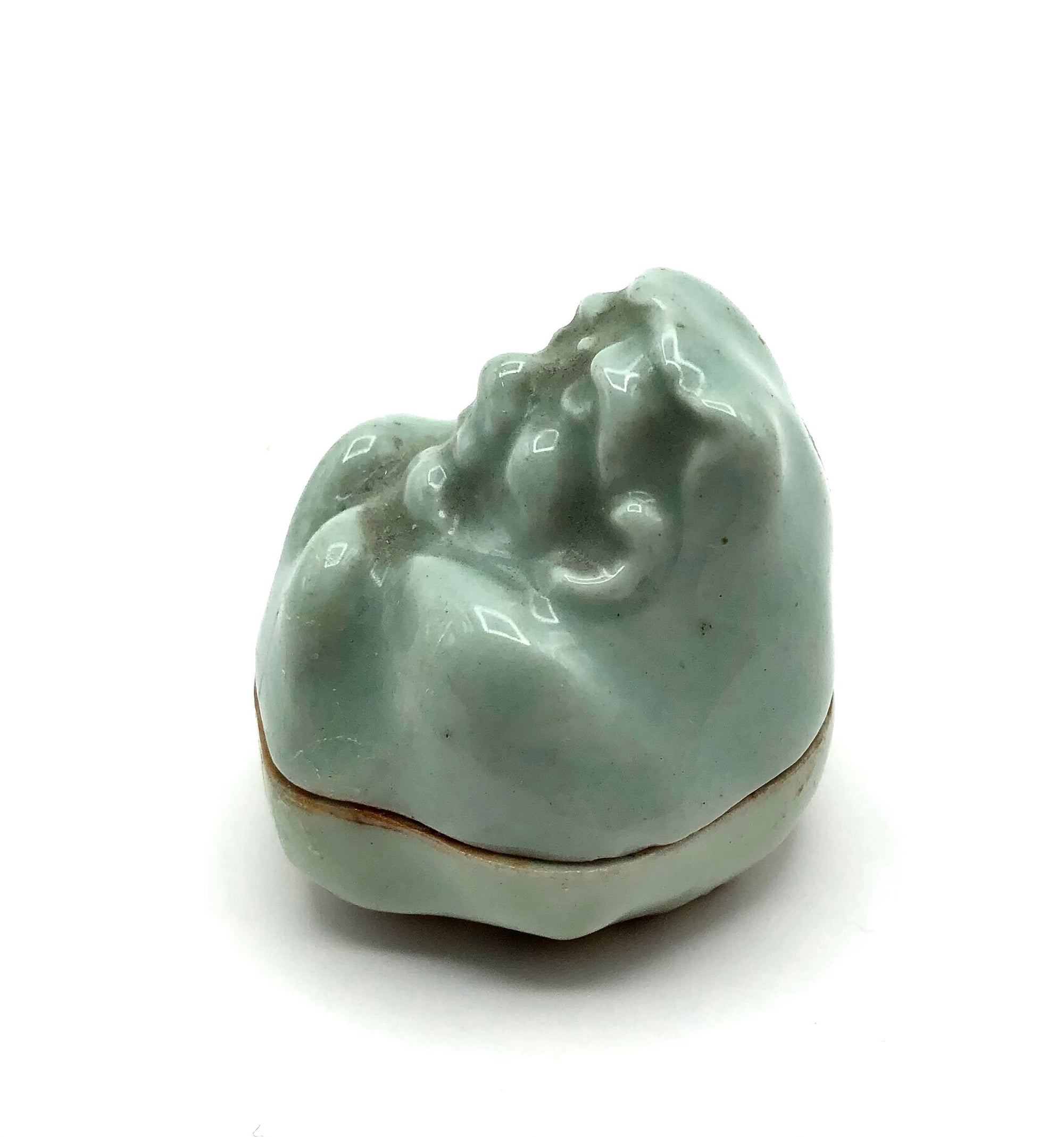 Vintage Japanese Kutani Green Glazed Kogo with the Face of Daruma | Ce