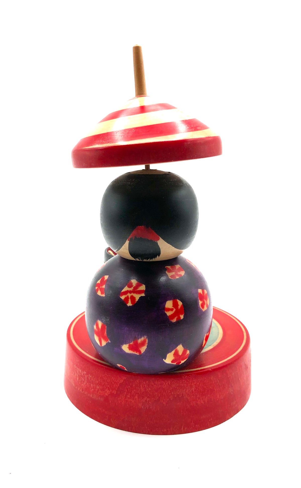 Vintage Japanese Lathe-Turned Wood Noodle Eater Spinning Top by Hiroi,