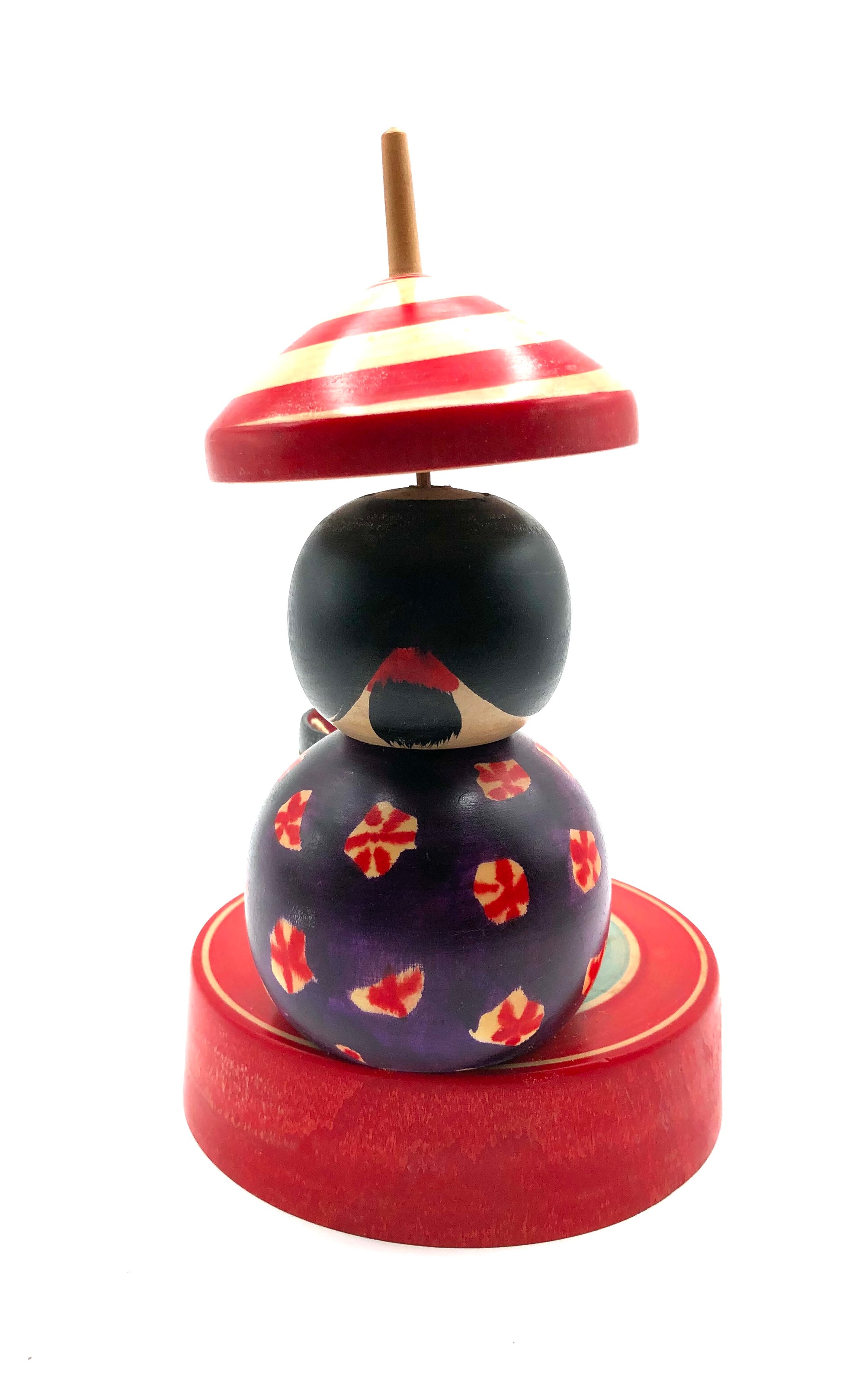 Vintage Japanese Lathe-Turned Wood Noodle Eater Spinning Top by Hiroi,
