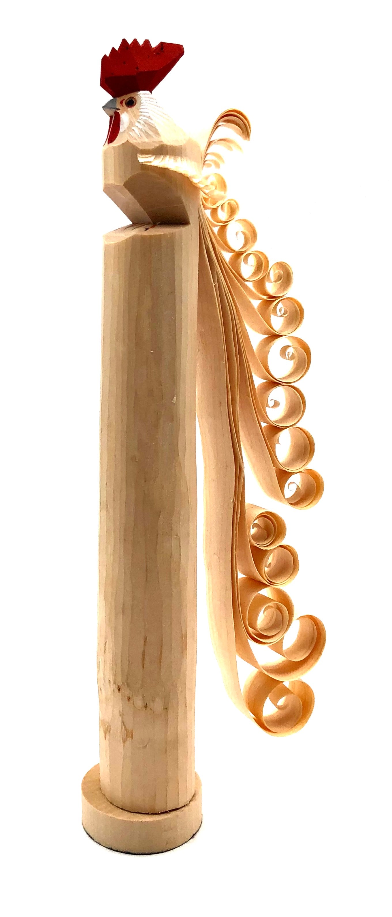 Japanese Sasano-bori Rooster Wood carving - Onagadori Rooster Yonezawa