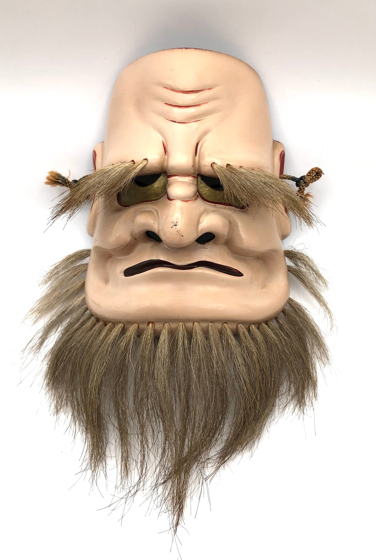 Vintage Japanese Singed Wood, Lacquer Noh Mask of ‘Omoikane-no-mikoto’