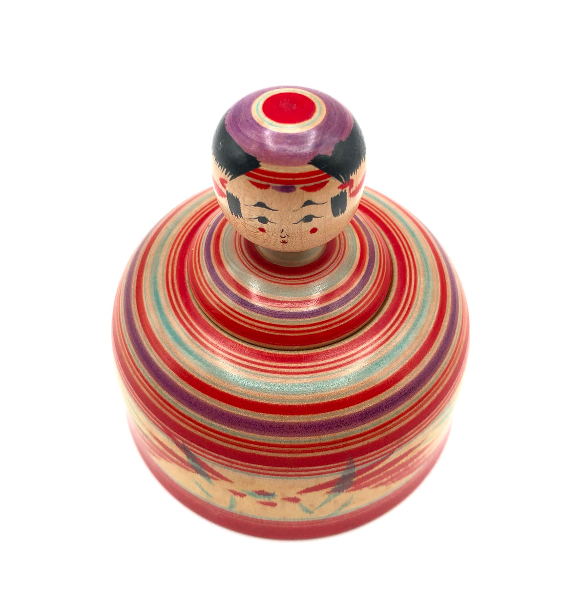Vintage Japanese Yajirou Ejiko Container with Miniature Spinning Tops