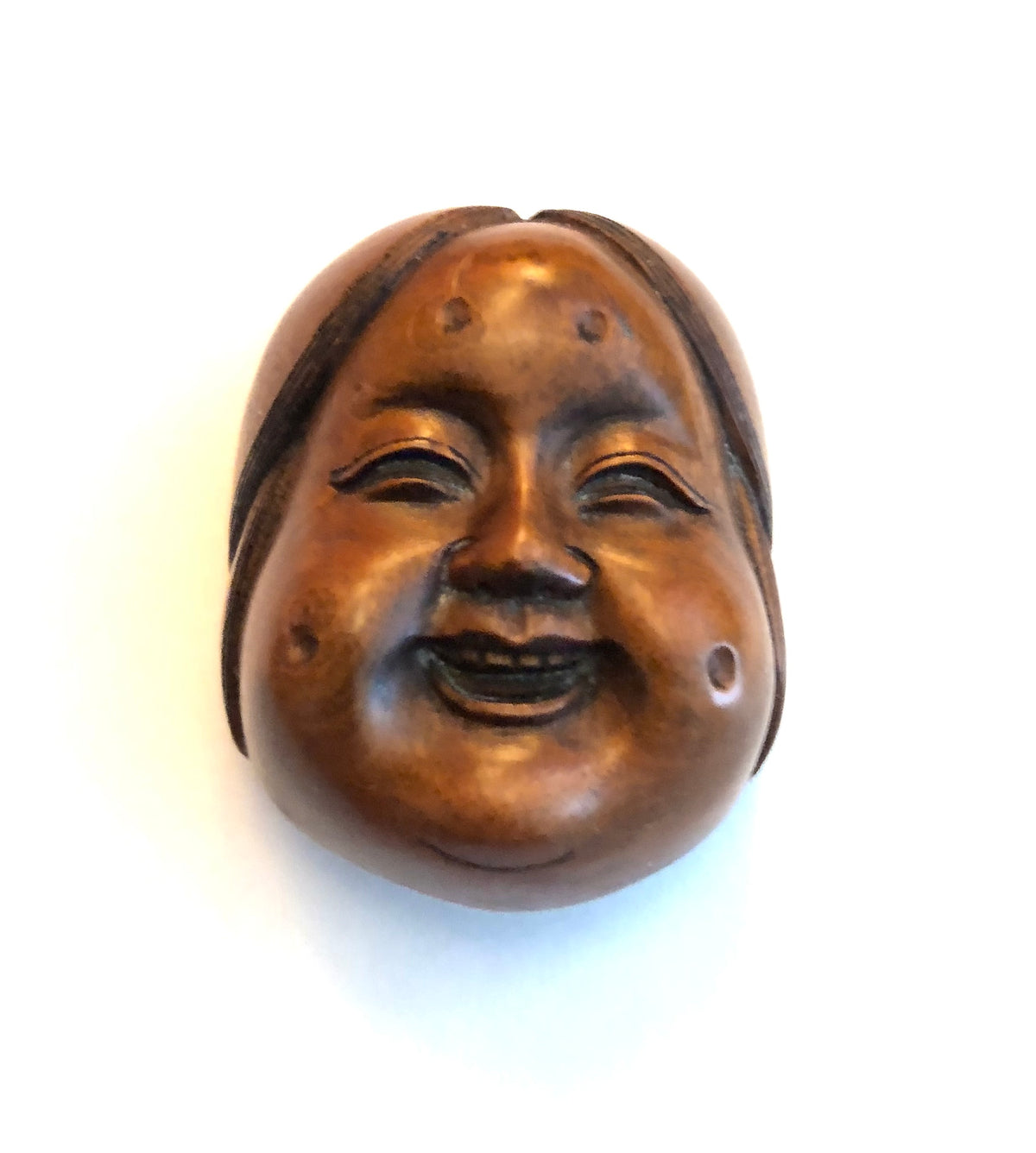 Antique Japanese Meiji Boxwood Mennetsuke Netsuke of Otafuku