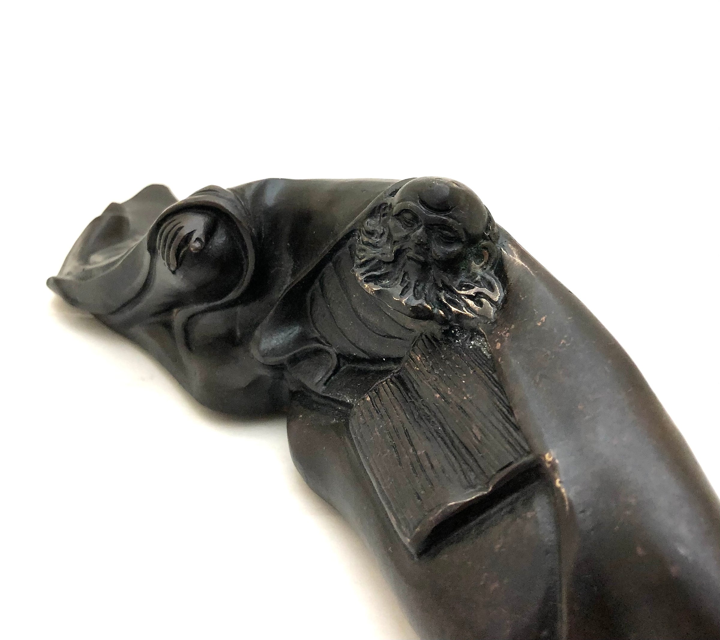 Vintage Chinese Bronze Scroll Weight of the Immortal Bodhidharma (Daru